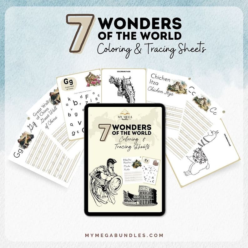 7 Wonders of the World - Tracing and Coloring Sheets | Homeschool ...