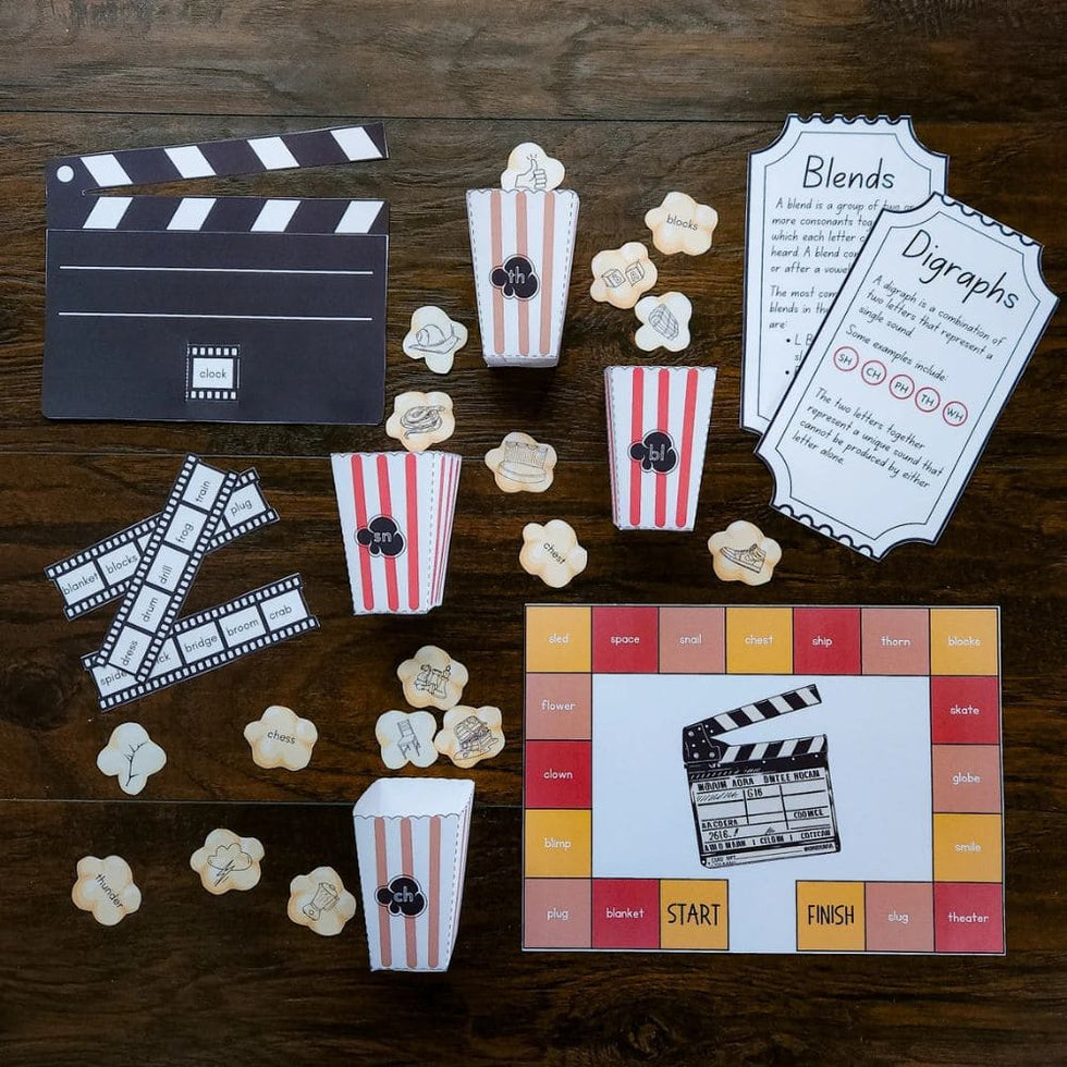 Blends and Digraphs (Popcorn and Movies themed) | Homeschool Printable ...
